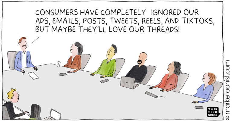 Brands on Threads cartoon - Marketoonist | Tom Fishburne